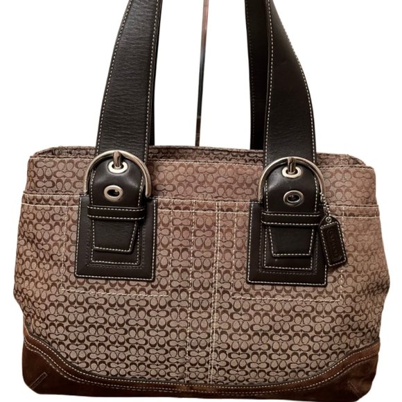 Coach | Bags | Coach Signature Mini C Large Canvas Leather Tote Handbag ...